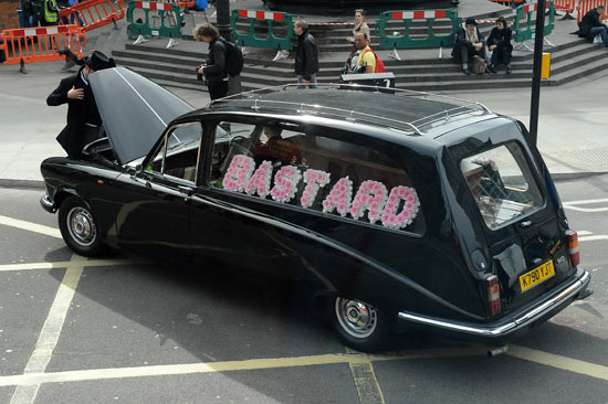Broken-down hearse carries insulting tribute